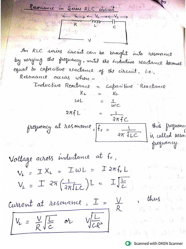 Resonance & Bandwidth in Series RLC CKT | PDF