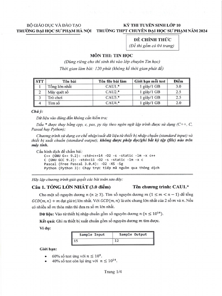 10a de Thi Tin Hoc CSP 2024 | PDF
