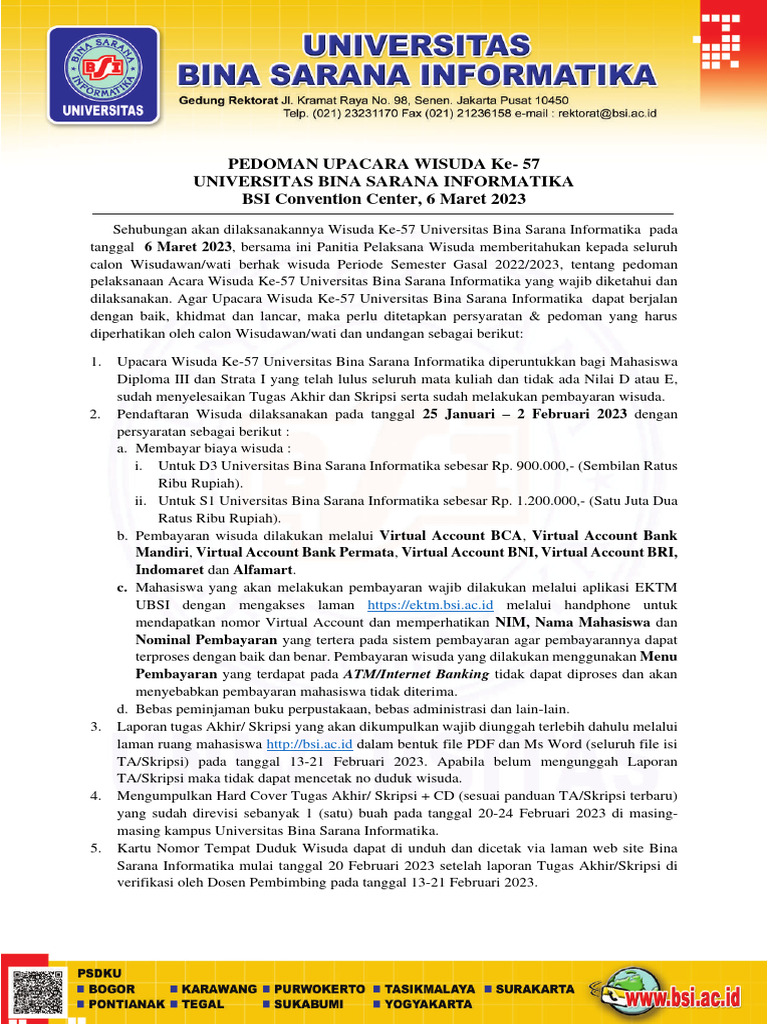 Pedoman Wisuda Ke-57 UBSI 2023 | PDF