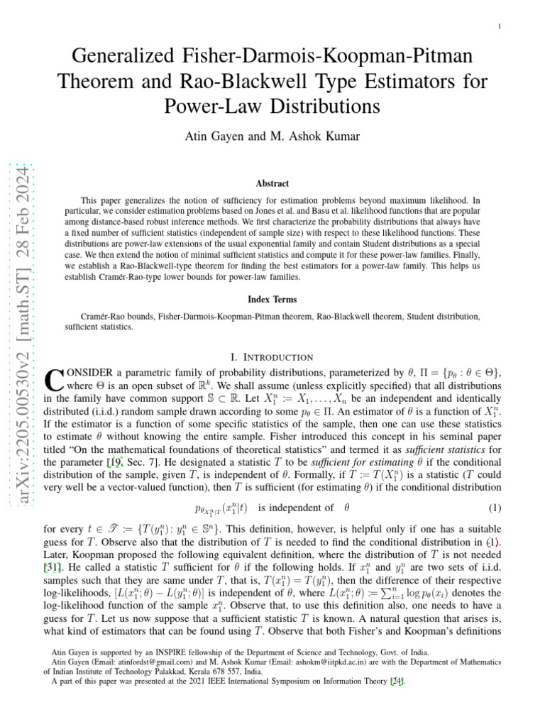 Generalized Fisher-Darmois-Koopman-Pitman Theorem and Rao-Blackwell ...