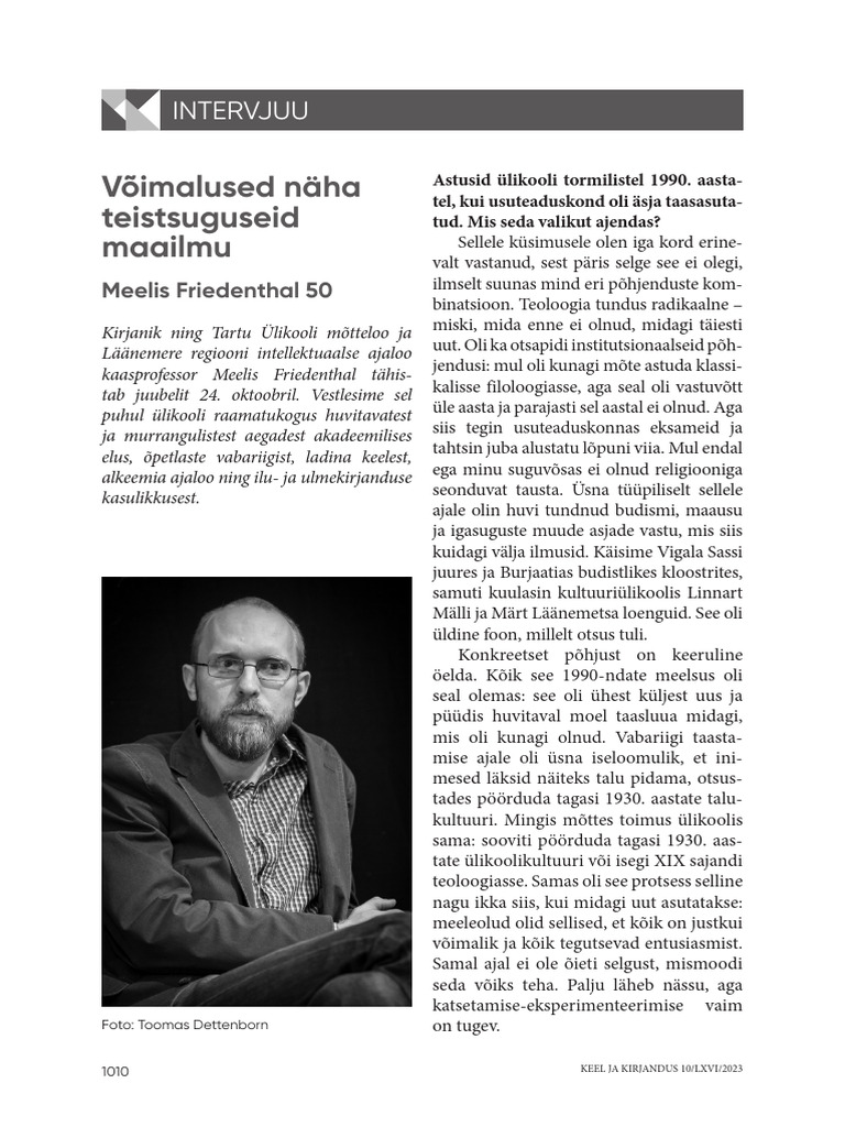 Meelis Friedenthali Intervjuu Keelele Ja Kirjandusele | PDF