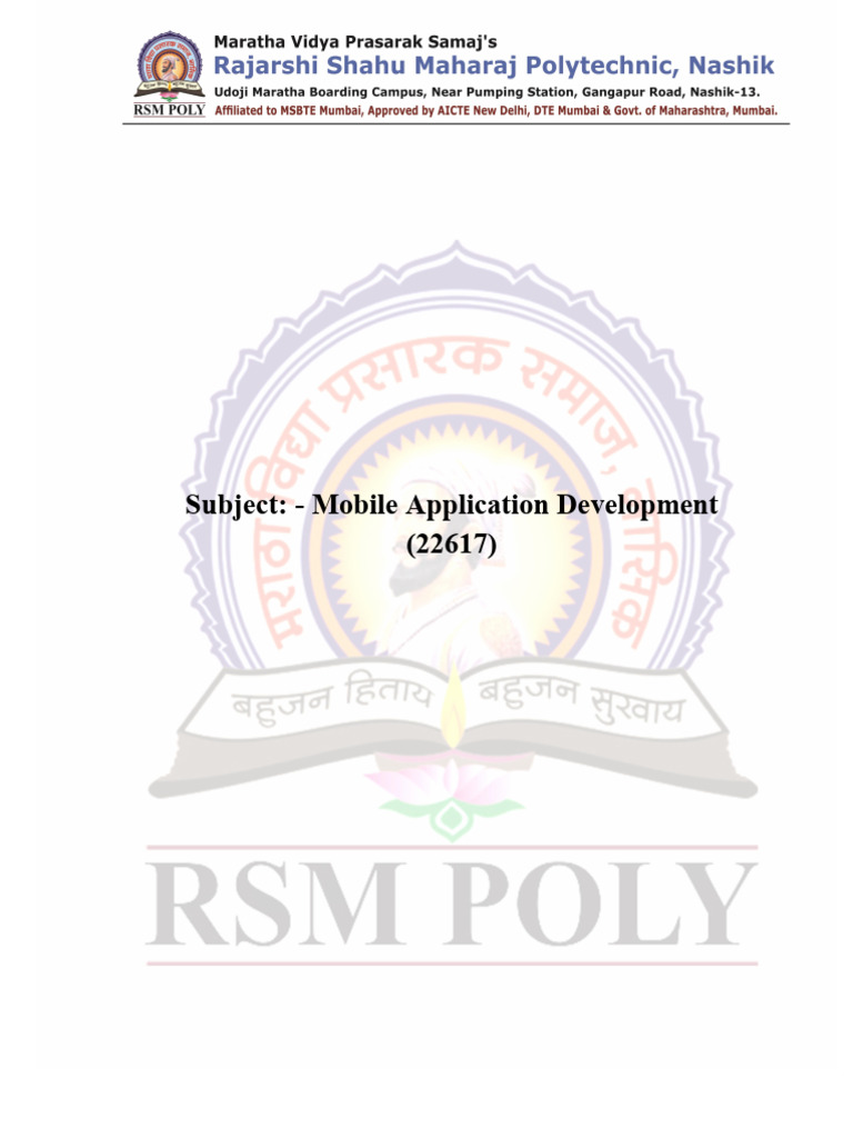 Subject: - Mobile Application Development (22617) | PDF | Android (Operating System) | User ...