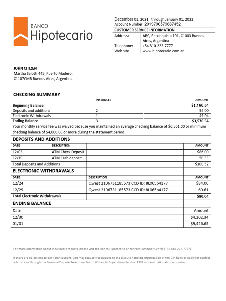 Banco Hipotecario Monthly Statement | PDF | Deposit Account | Banks