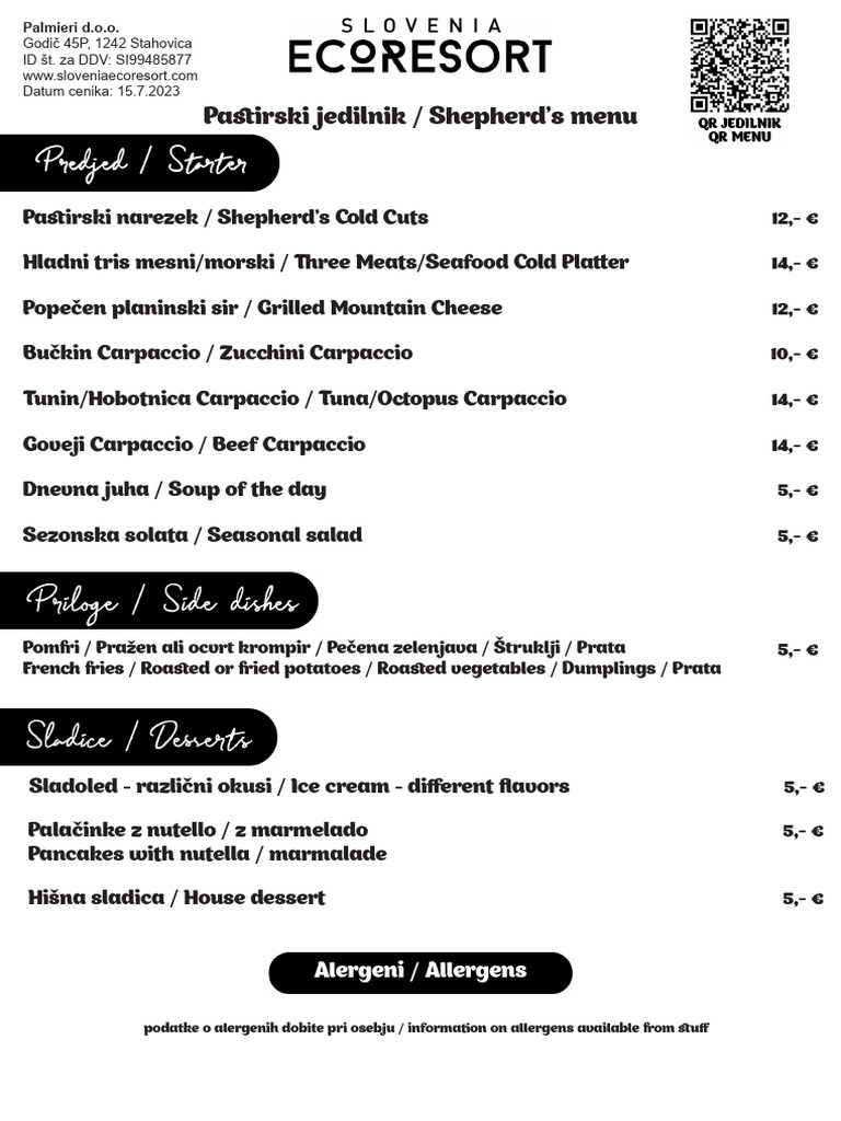 Eco Resort Shepherd's Menu Options | PDF | Steak | Hamburgers