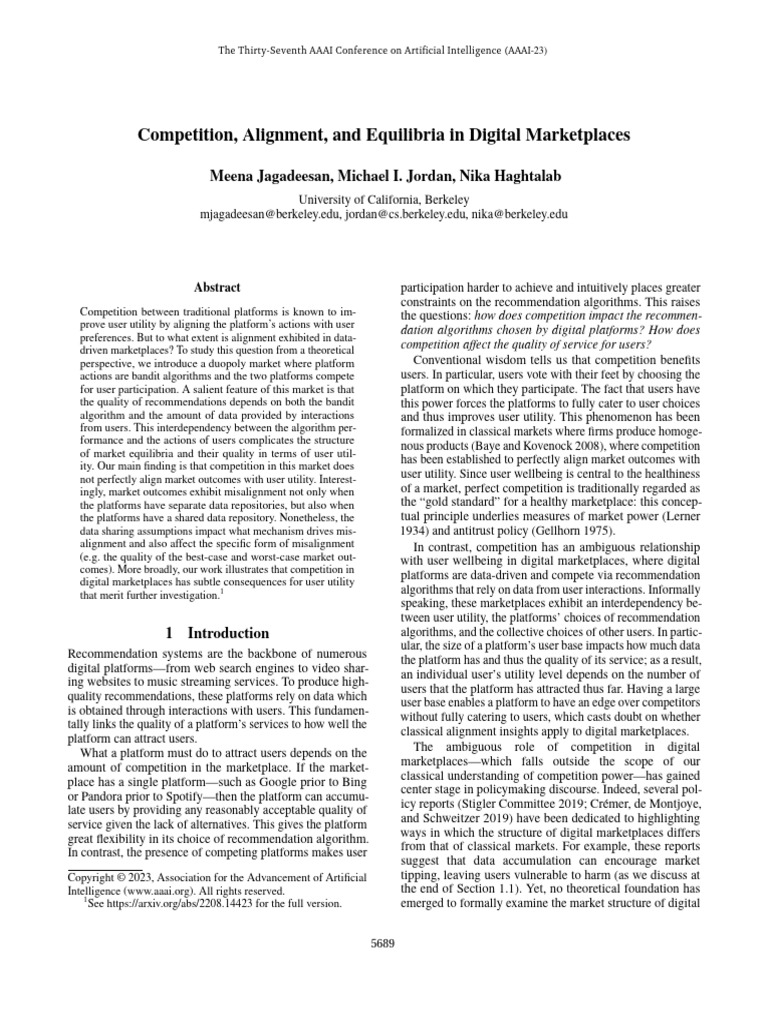 Competition, Alignment, And Equilibria in Digital Marketplaces | Download Free PDF | Economic ...