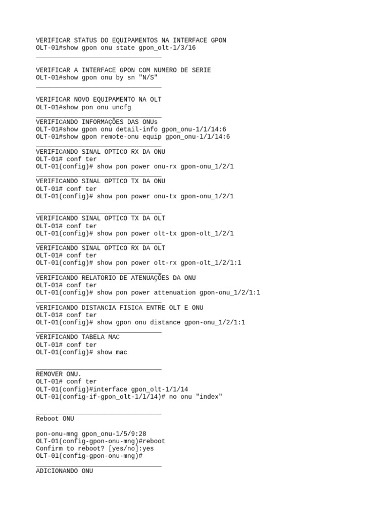 OLT-01 - Comandos Basicos | PDF | Rede de longa distância | Padrões de computador