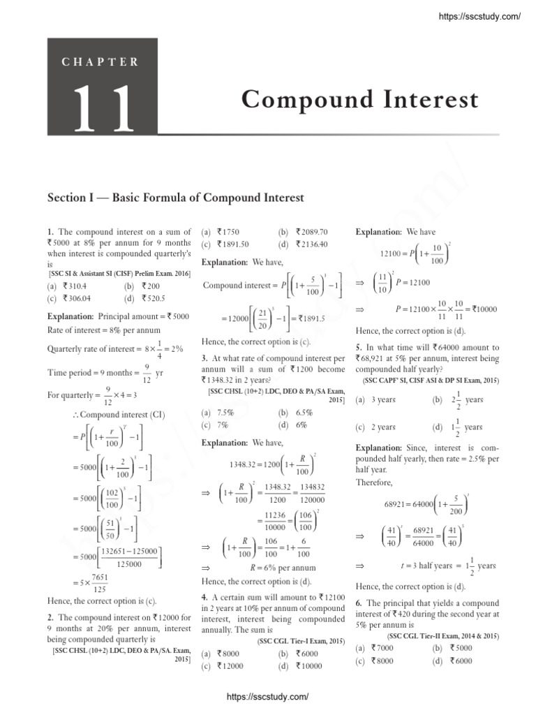 SSC Mathematics Previous Year Solved Paper Compound Interest | PDF ... SSC Mathematics Previous Year Solved Paper Compound Interest | PDF ...
