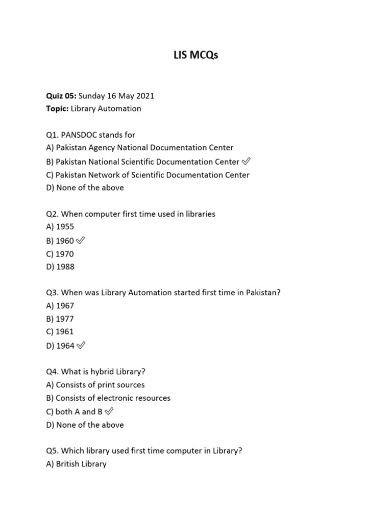 Library Automation MCQs Quiz | PDF | Computer Engineering | Software ...