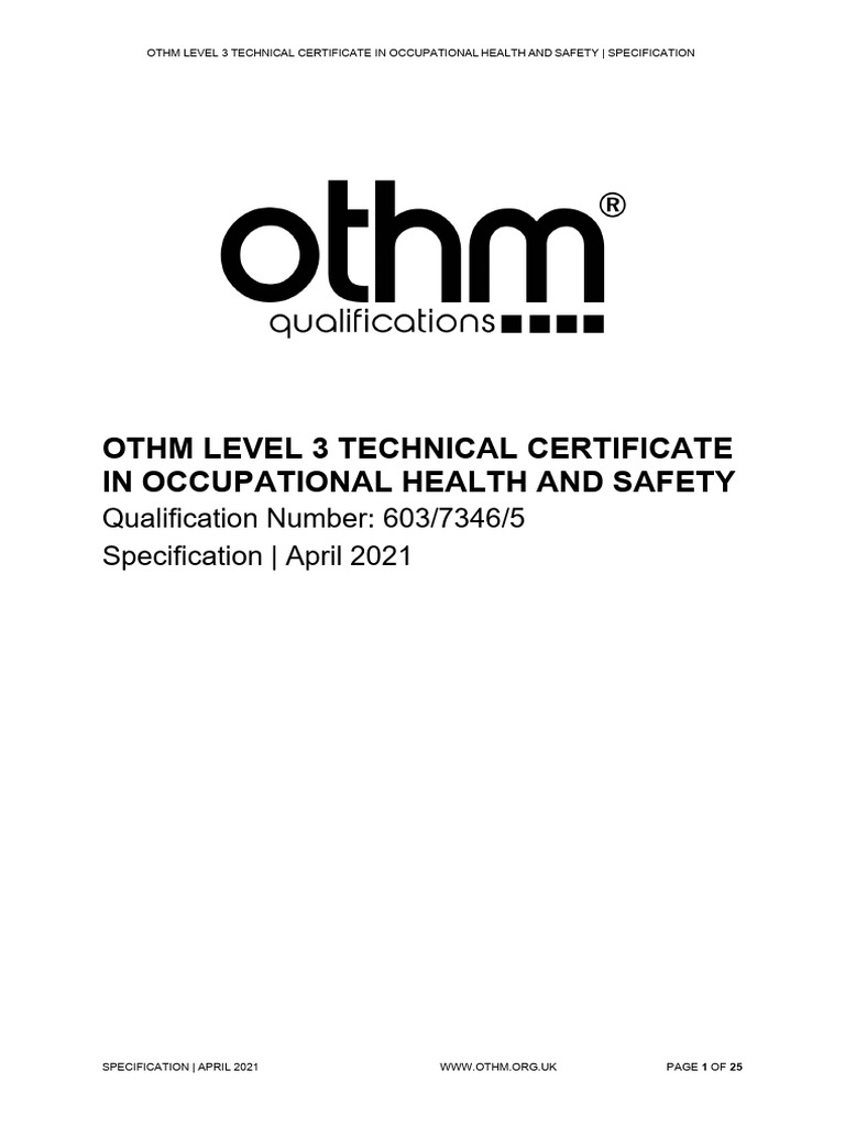 OTHM L3 Technical Certificate in Occupational Health and Safety Spec ...