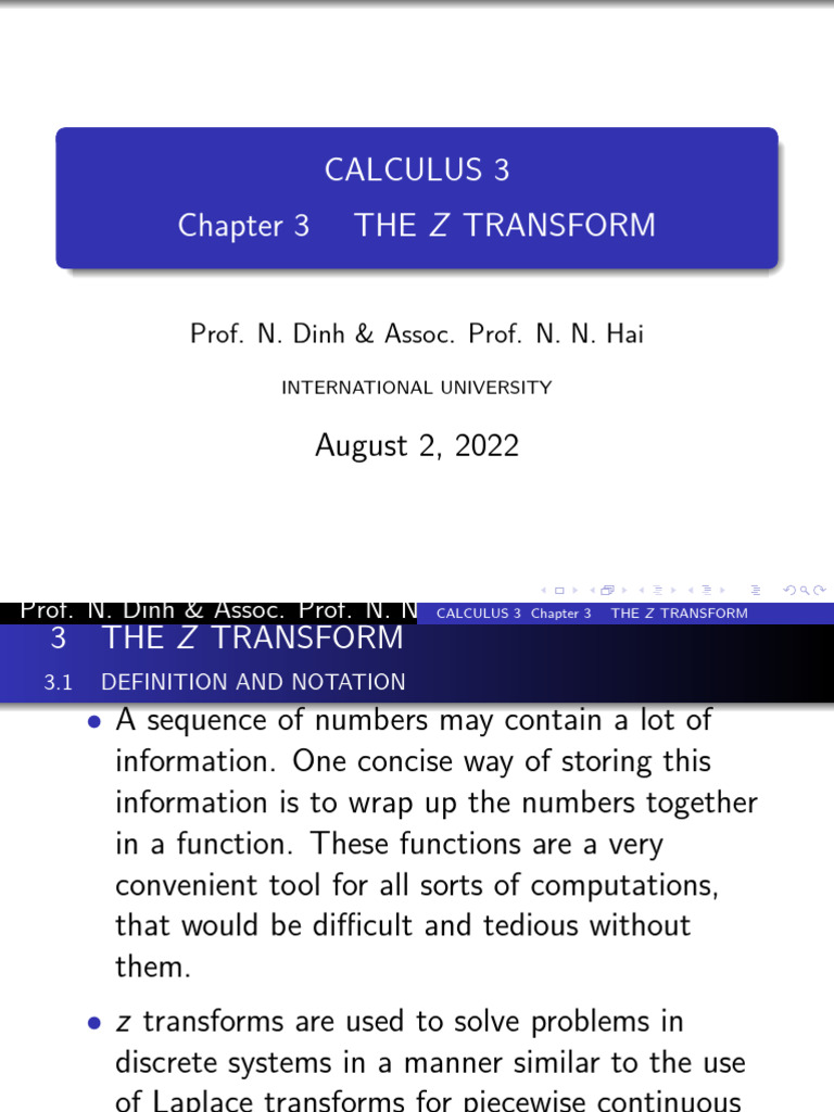Cal3-Dinh - Hai (2017) The - Z - Transform SLIDES-GV | PDF | Recurrence Relation | Equations