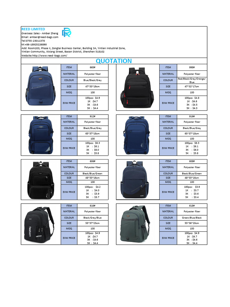 REED LIMITED-In Stock Backpack Catalogue - 20240618 | PDF