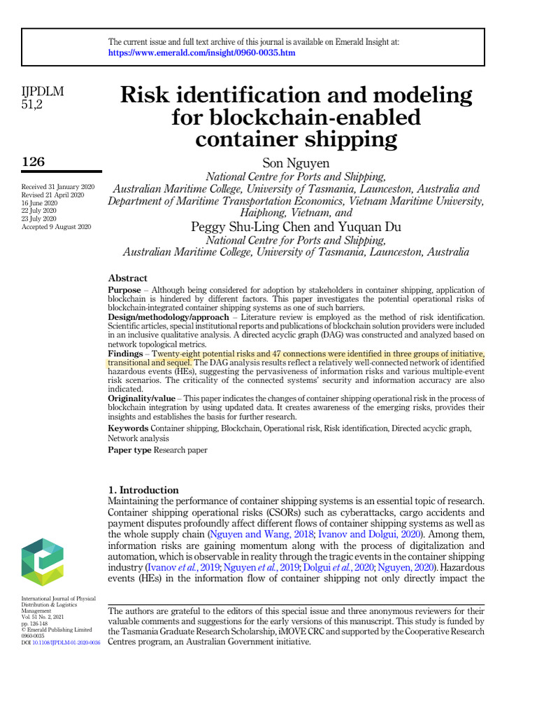 Risk Identification and Modeling For Blockchain Enabled Container Shipping | PDF | Risk