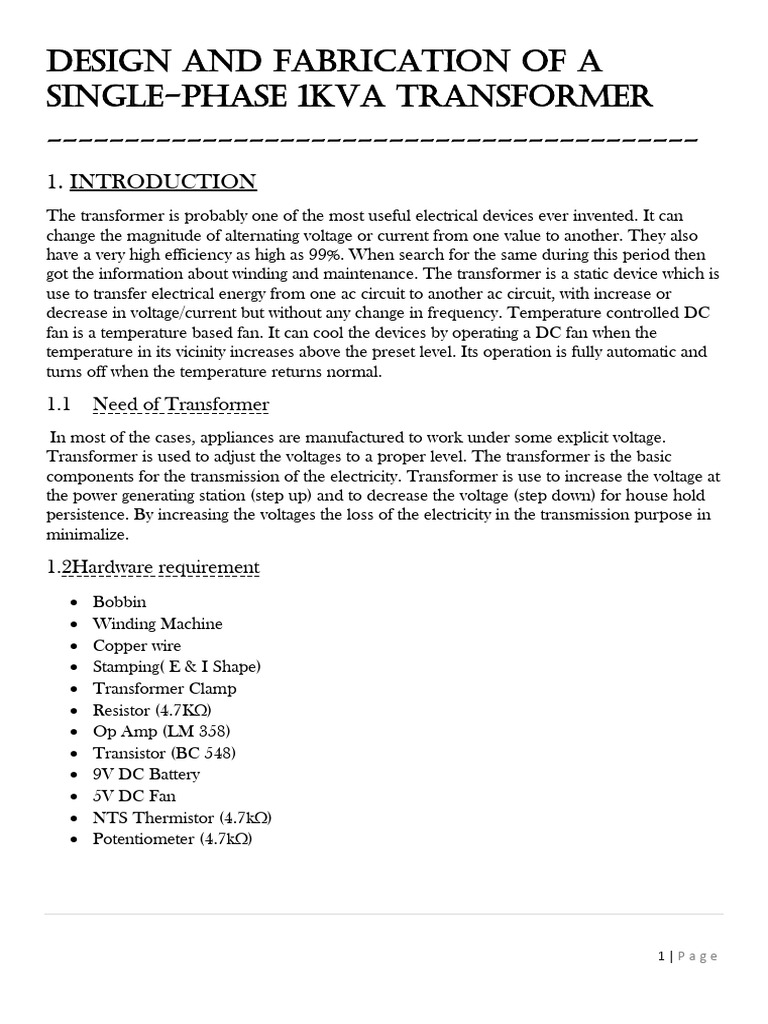 Minor Project | PDF | Transformer | Inductor