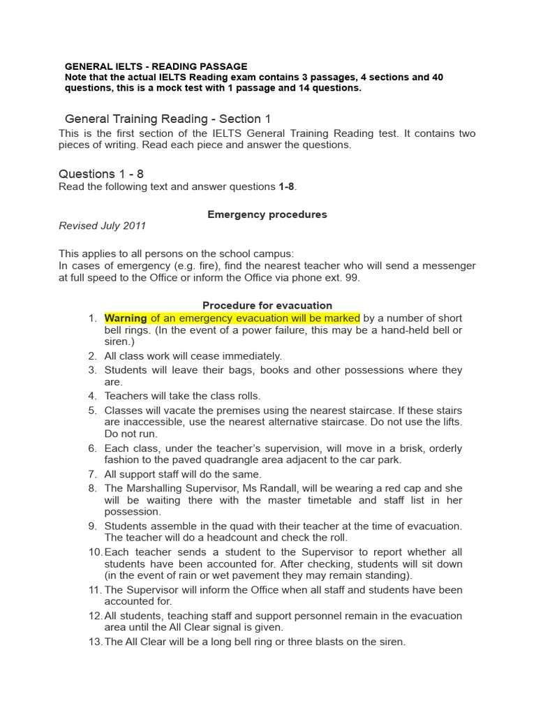 General Reading Questions - IELTS Band 8 - Whatsapp Mock Test | PDF ...