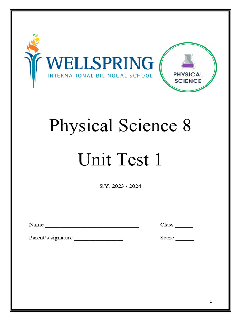 Physical Science 8 Unit Test 2023-2024 | PDF | Gases | Liquids
