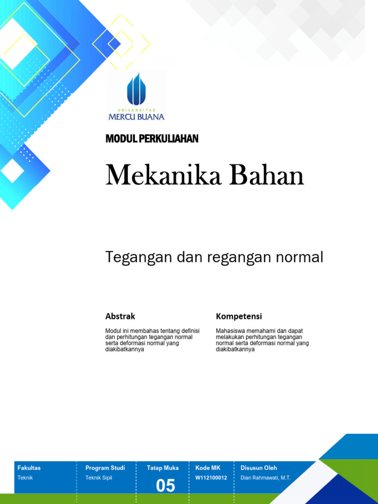 Tegangan dan Regangan Normal dalam Mekanika Bahan | PDF