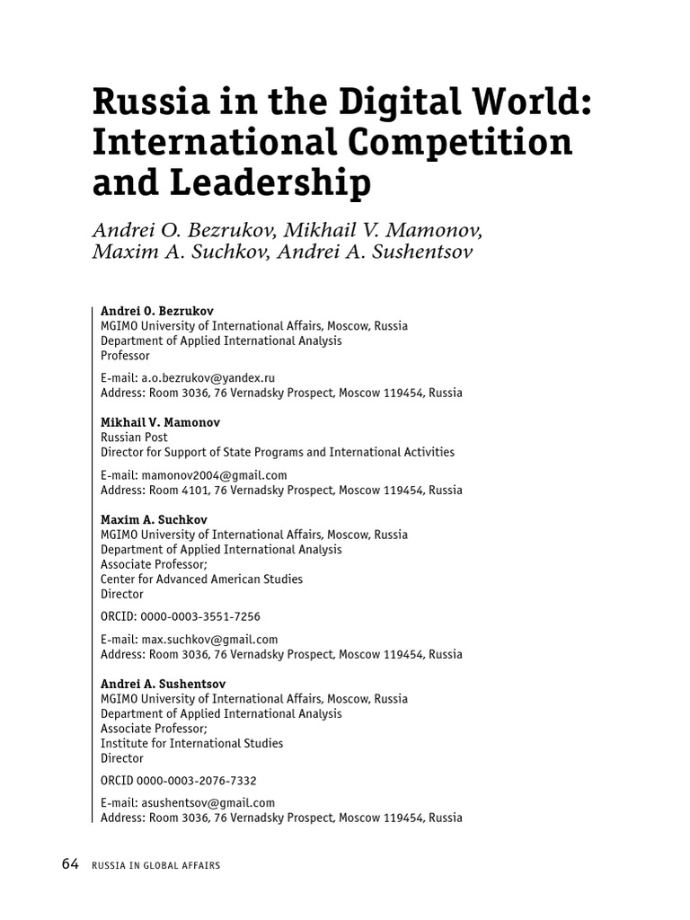 Russia in The Digital World, International Competition and Leadership ...