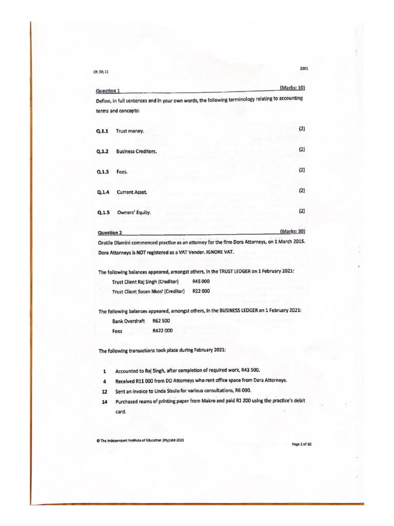 Accounting Test 1 2021 | PDF