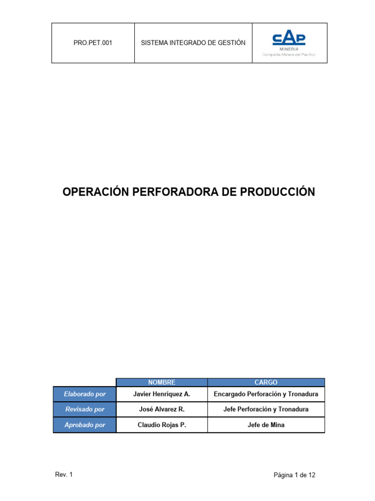 PRO - Pet.001 Operación Perforadoras de Producción | PDF | Perforación ...