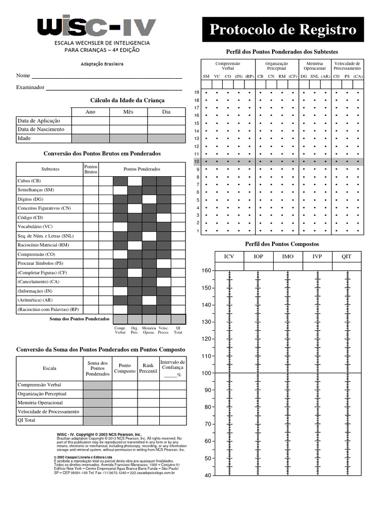Wisc IV - Protocolo de Registro | PDF