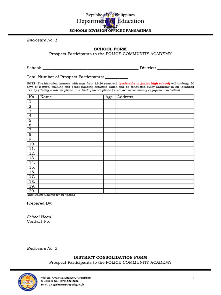 POLICE COMMUNITY ACADEMY School and District Forms | PDF