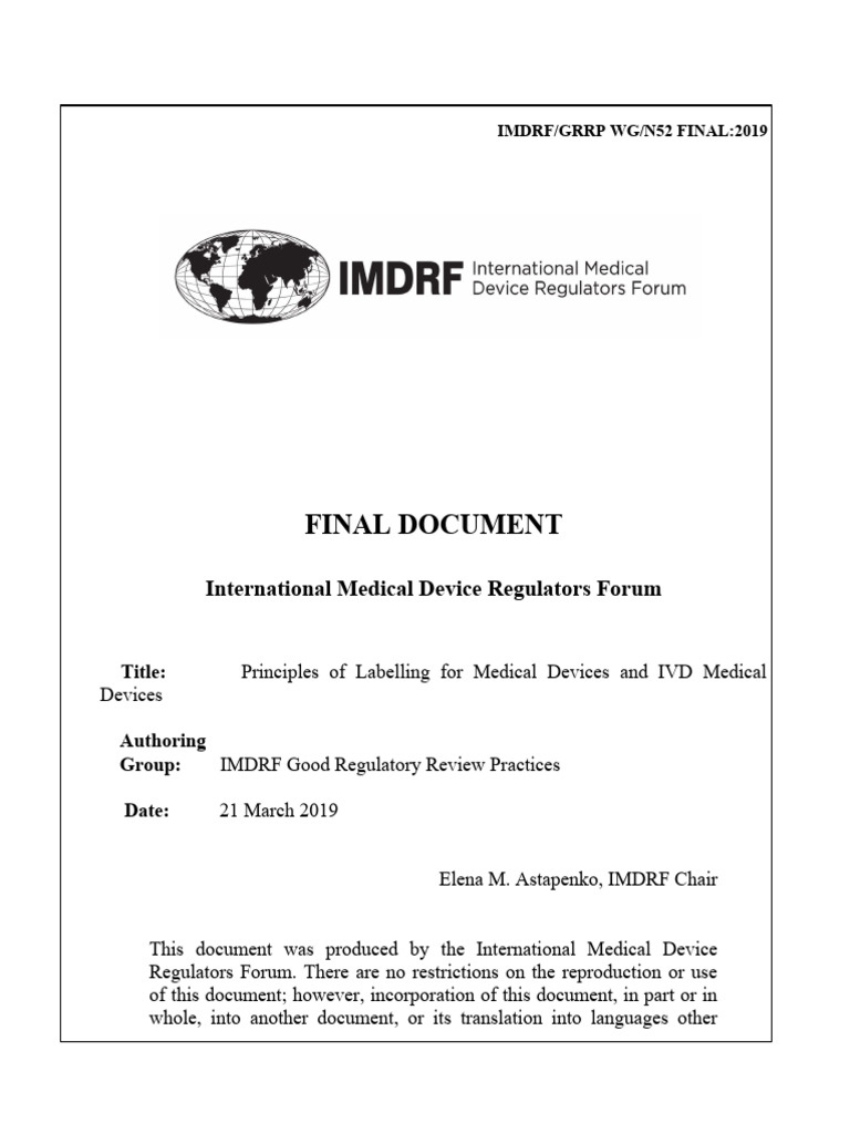 Imdrf Tech 190321 PL MD Ivd | PDF | Medical Device | Barcode