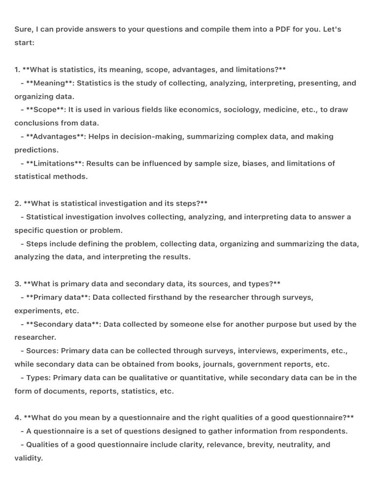 Sure, I Can Provide Answers To Your Questions and Compile Them Into | PDF | Statistics ...
