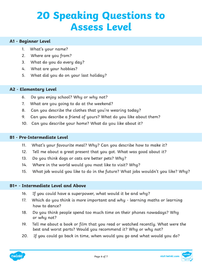 Leveling Questions - Oral Evaluation | PDF