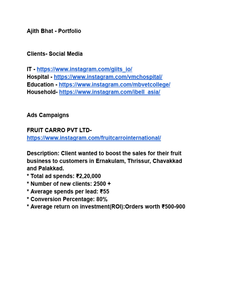 Ajith Bhat - Portfolio | PDF