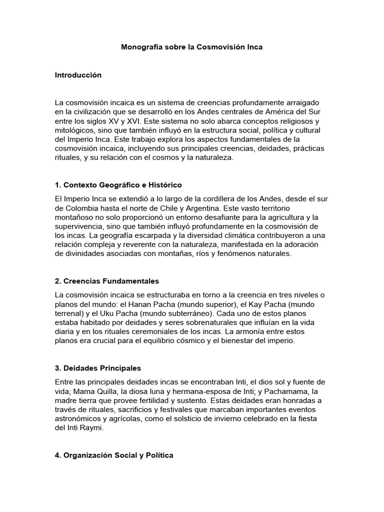 Monografía Sobre La Cosmovisión Inca | PDF | Imperio Inca