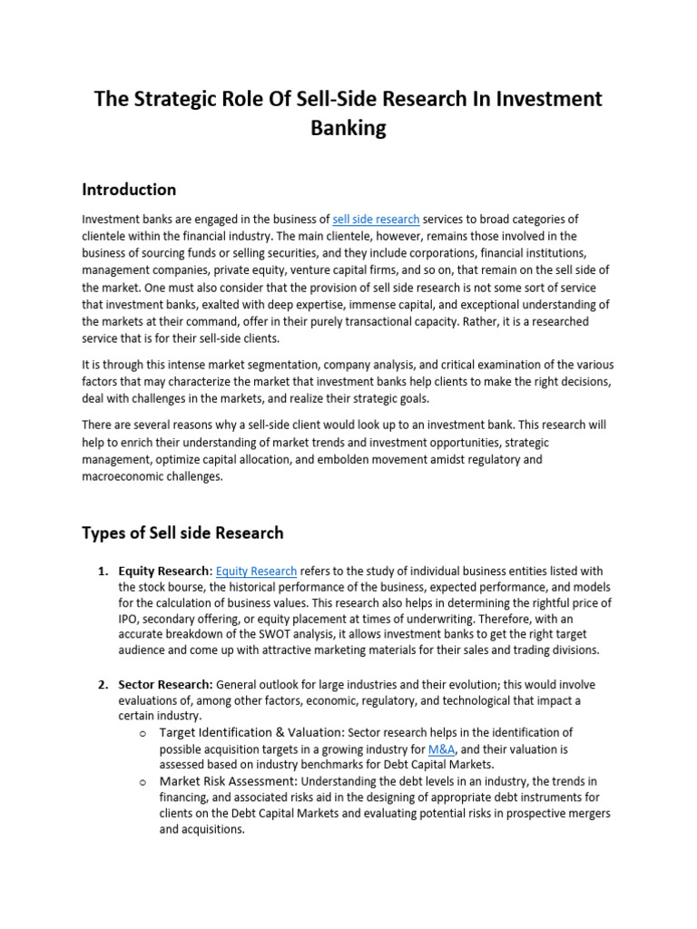 Sell - Side Research Investment Banks Article | PDF | Investment Banking | Mergers And Acquisitions