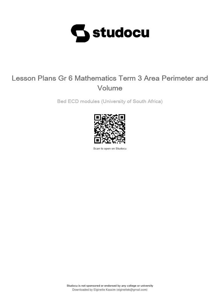 Lesson Plans GR 6 Mathematics Term 3 Area Perimeter and Volume | PDF ...
