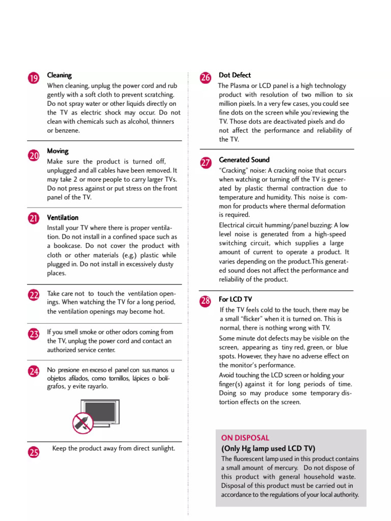 LG 32LD310/320 Cleaning & Care Guide | PDF | Manufactured Goods ...