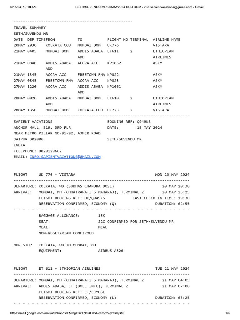 Seth - Suvendu MR 20may2024 Ccu Bom - Fna-Ccu | PDF | Aviation | Civil Aviation