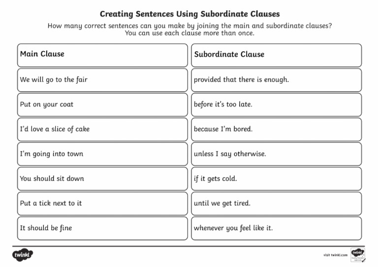 Main Clause Followed by A Subordinate Clause Rule Activity | PDF