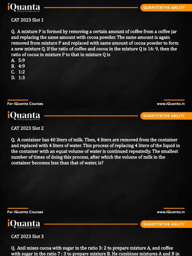 PYQ 2023 Algebra | PDF | Ratio | Mixture