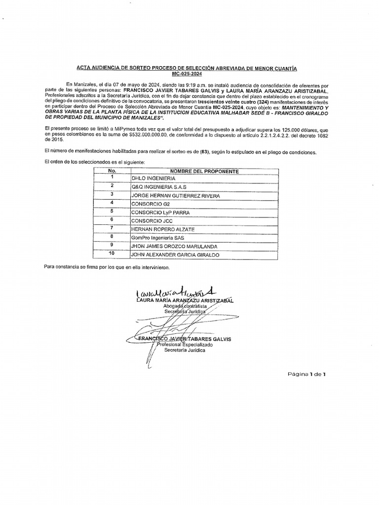 Acta Sorteo 025 | PDF