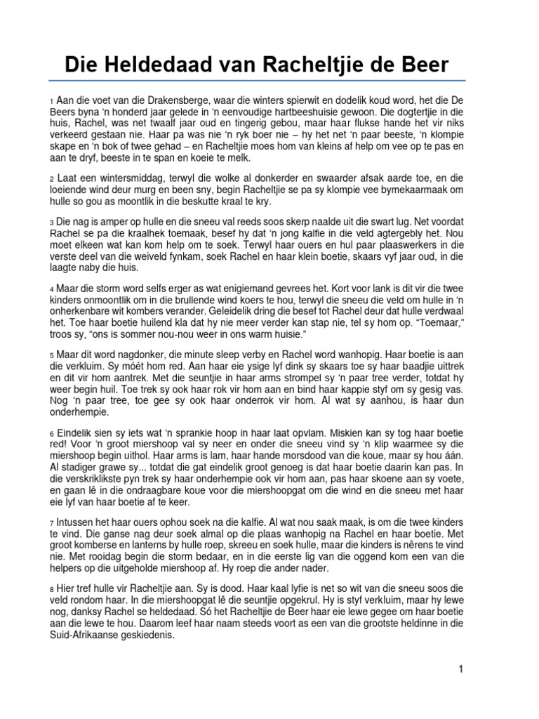 Die Heldedaad Van Racheltjie de Beer | PDF