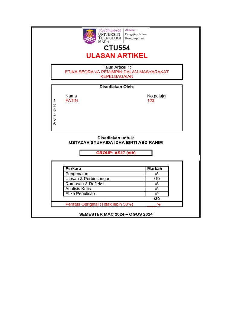 Panduan Ulasan Artikel CTU554 Dan Muka Hadapan | PDF | Karier ...