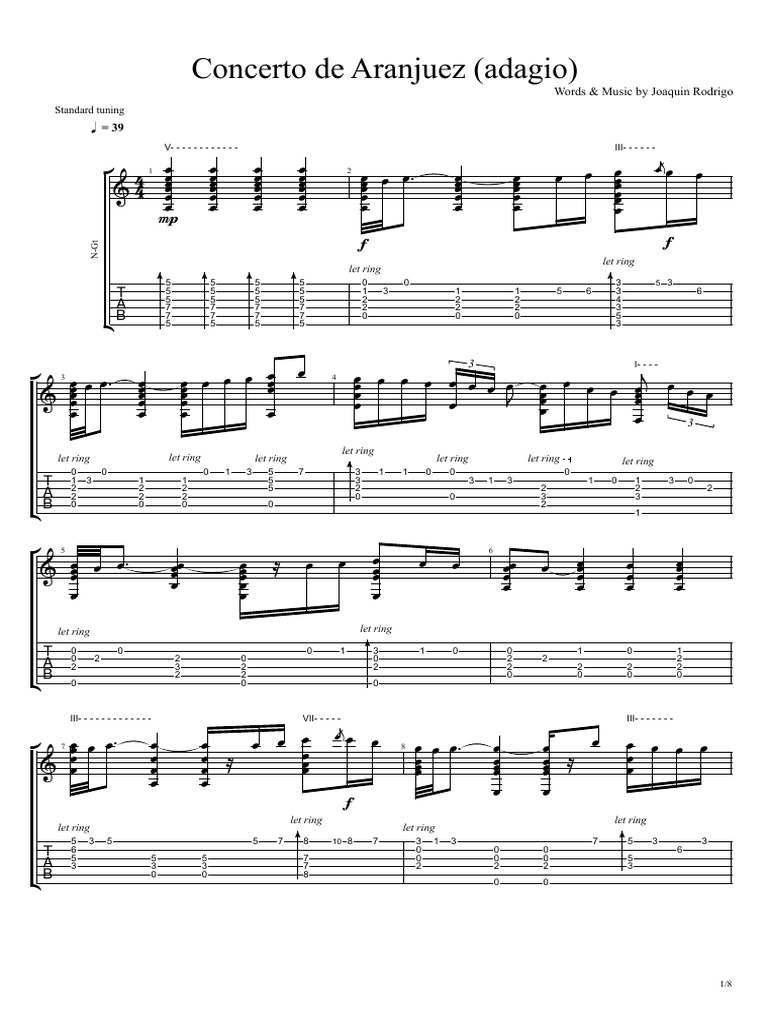 Rodrigo - Concerto de Aranjuez (Adagio) | PDF | Classical Guitar | Musical Compositions