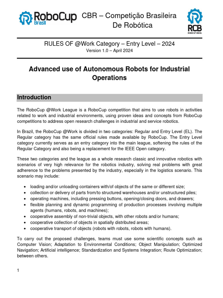 DraftRegrasWorkEL_2024 | Download Free PDF | Robotics | Robot