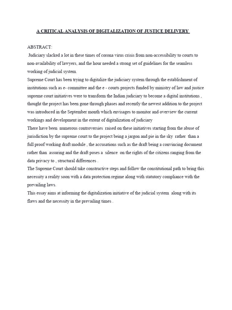 A Critical Analysis of Digitalization of Justice Delivery | PDF ...