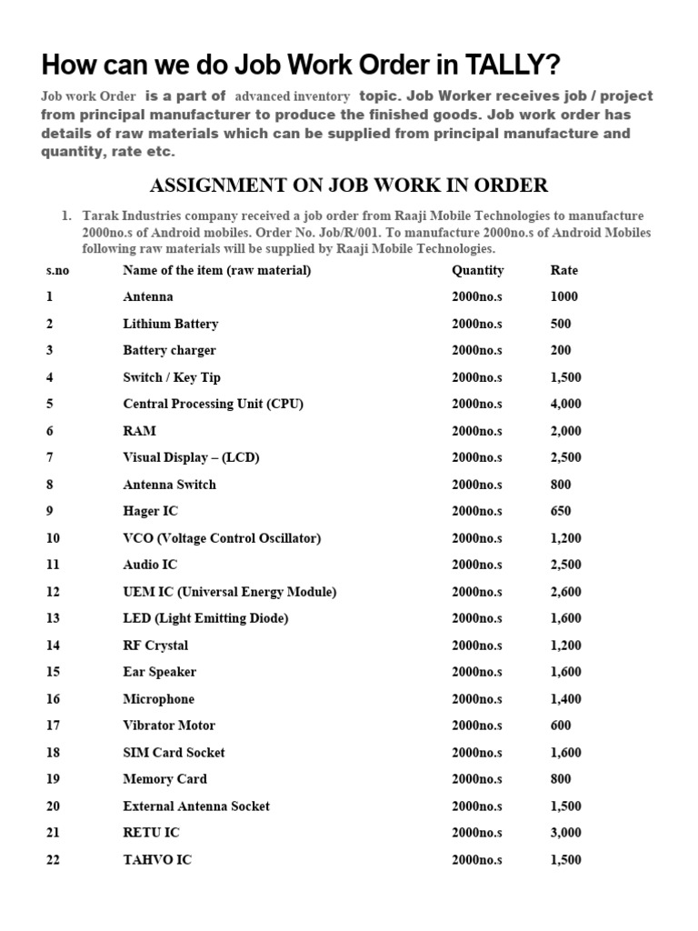 How Can We Do Job Work Order in TALLY | PDF | Electrical Engineering ...