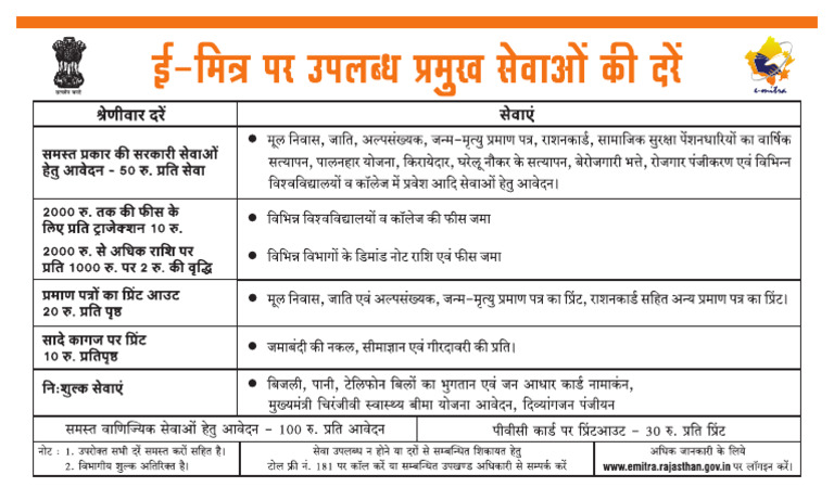 E-Mitra Rate List Flex | PDF