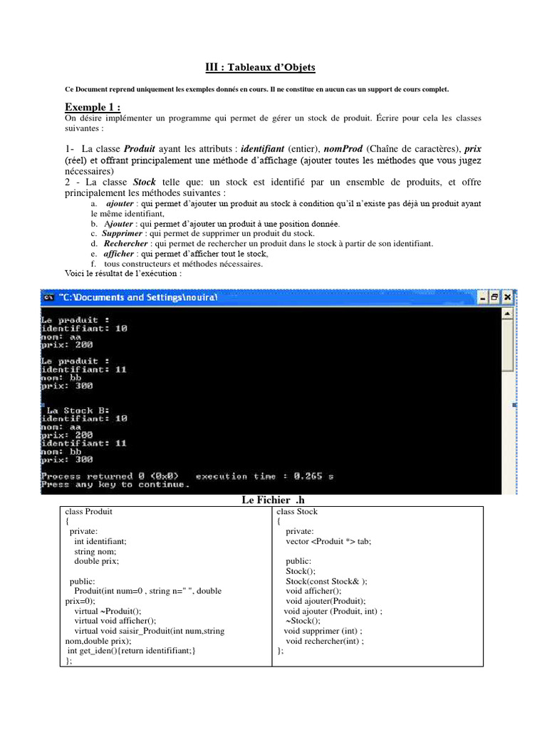 Exemples - Cours - POO Chap4 Tableaux D'objets | PDF | Programmation informatique | Informatique