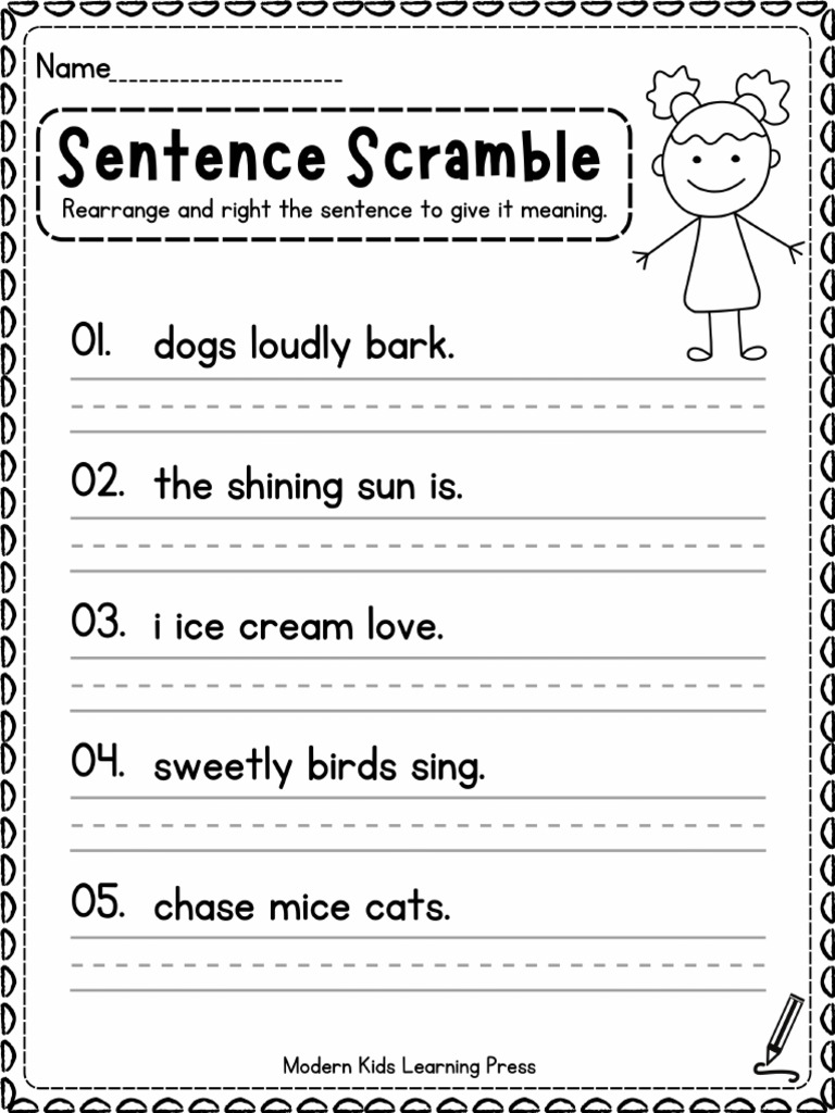 Sentence Worksheets For Kindergarten