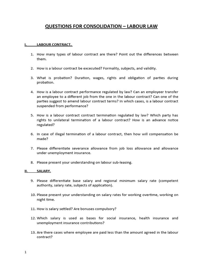 Final Questions - Labour Law | PDF | Labour Law | Salary