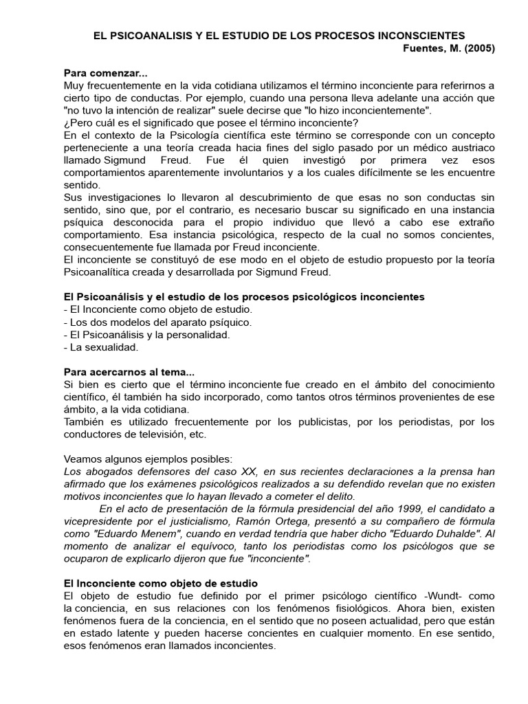 El Psicoanalisis Y El Estudio De Los Procesos Inconscientes Pdf