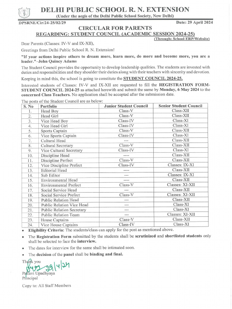 29 Circular For Parents (2024-25) | PDF