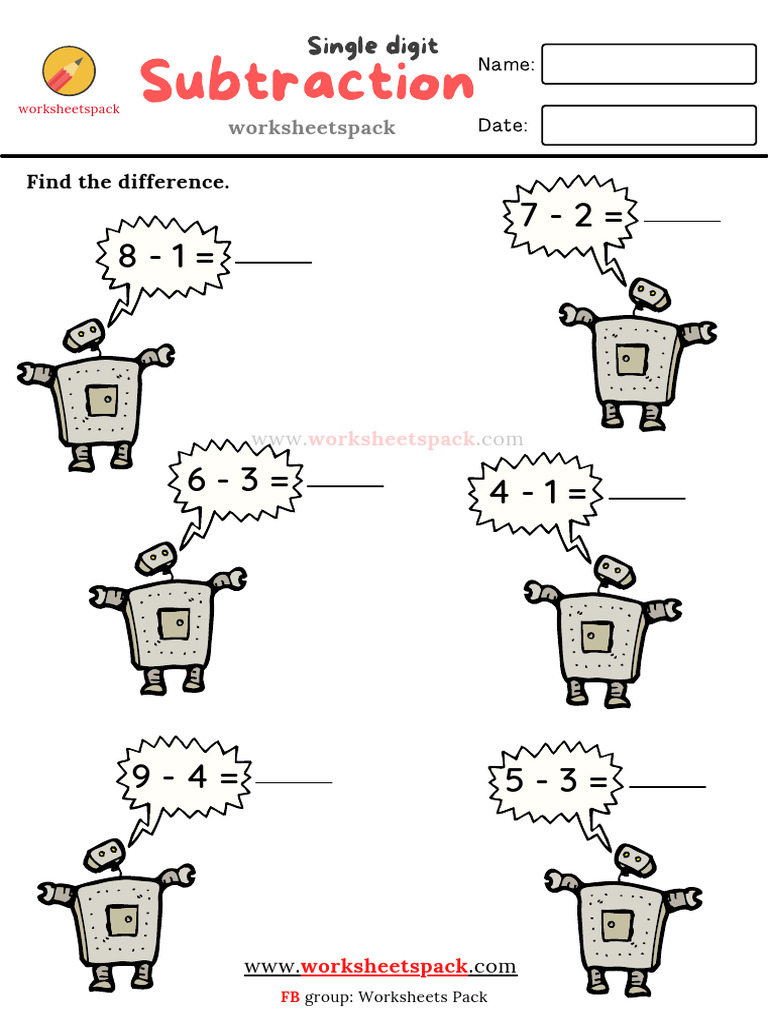 Single Digit Subtraction Worksheet | PDF